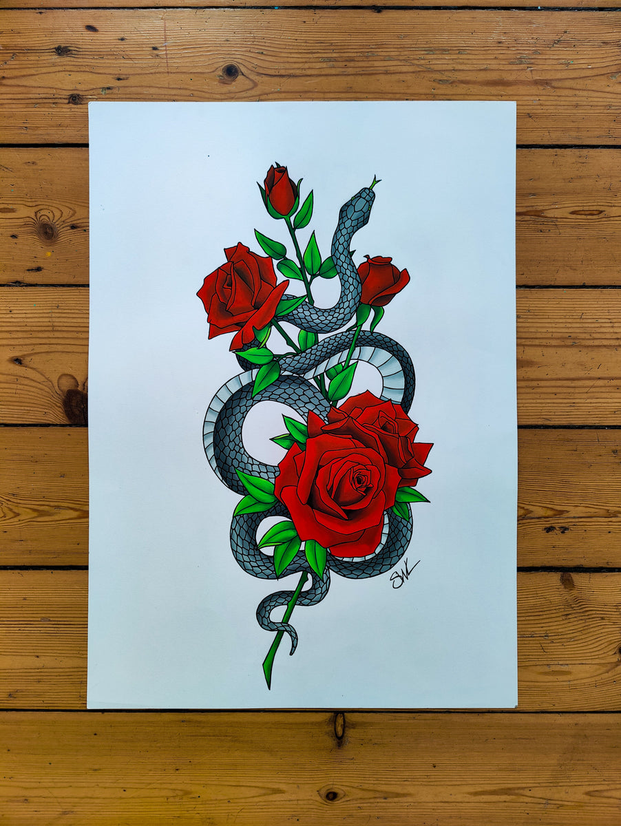 Snake With Roses Illustration – Lagersted Art