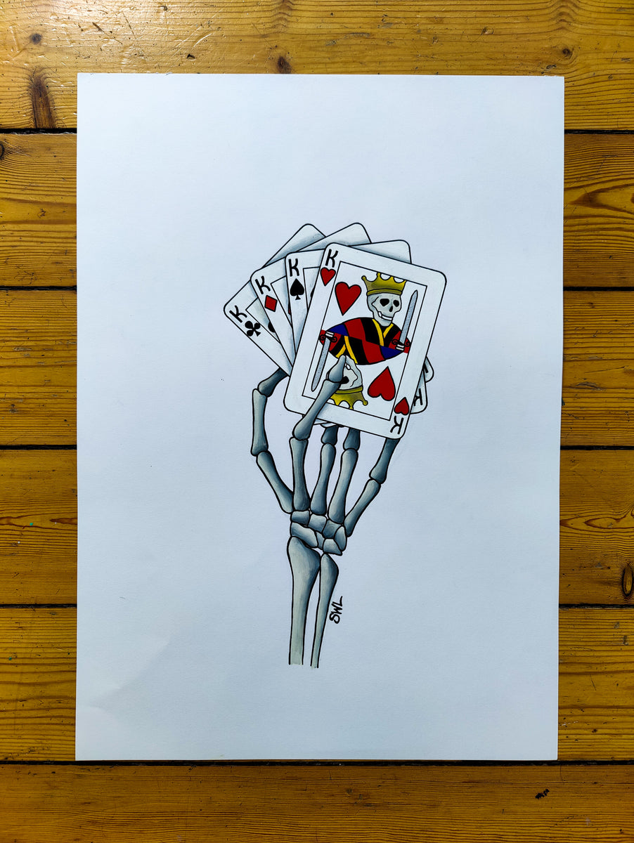 Skeleton Hand With Playing Cards Illustration – Lagersted Art